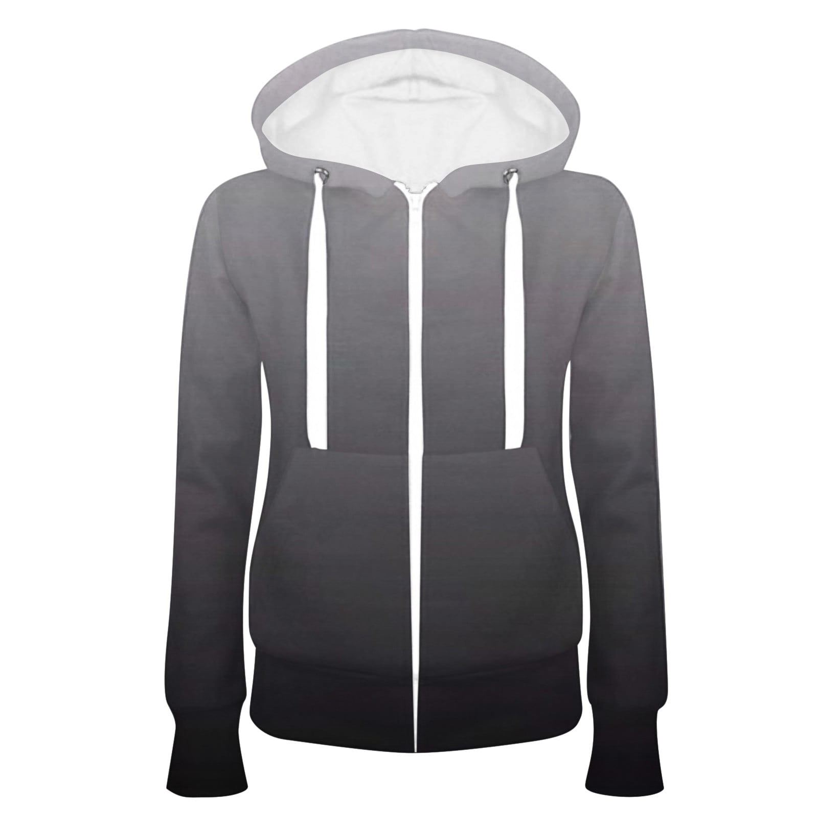Ftwytp Women Gradient Zip Up Hoodies Casual Hooded Slim Zipper Fleece ...