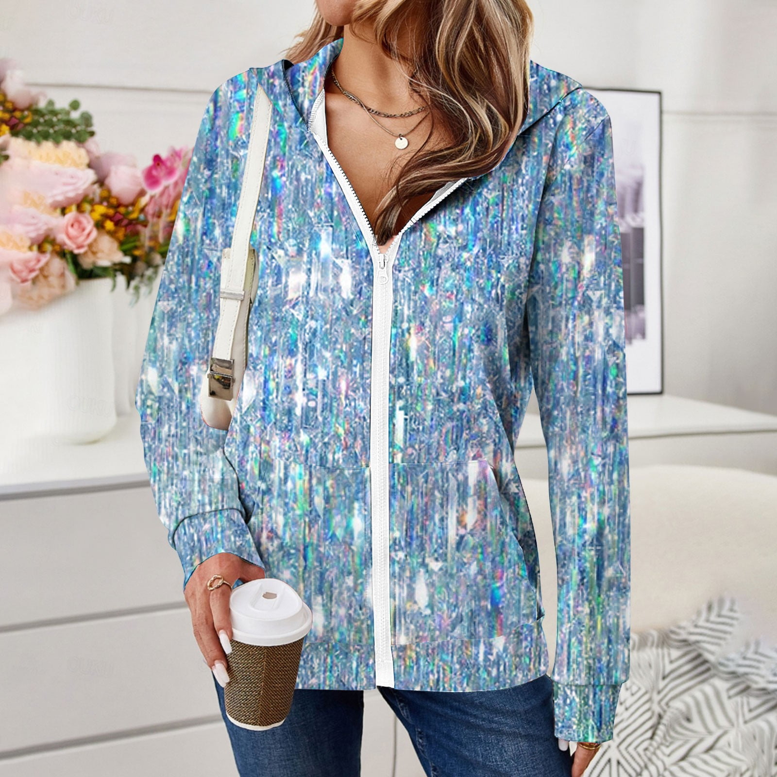 Ftwytp Women's Zip Up Hoodies Oversized Thin Lightweight Hooded Jackets ...