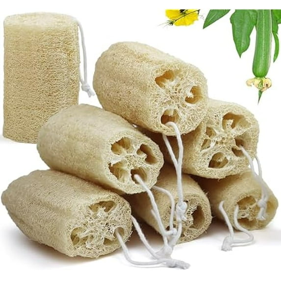 Fu997 7 Pack Natural Loofah Exfoliating Body Scrubber, 5 Inches Organic ...