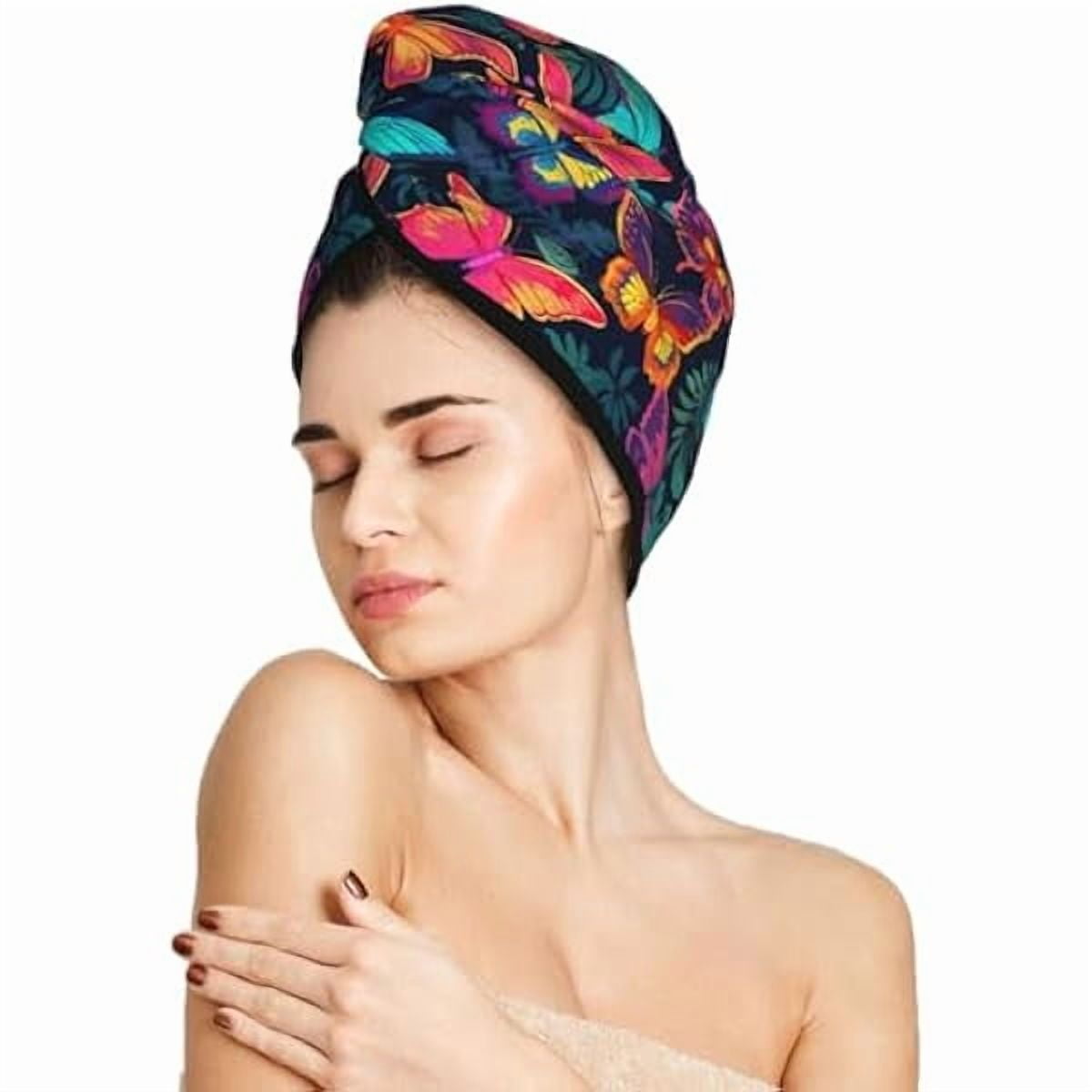 Fu997 Butterfly Hair Towel Wrap Microfiber Fast Drying Hair Turban with ...