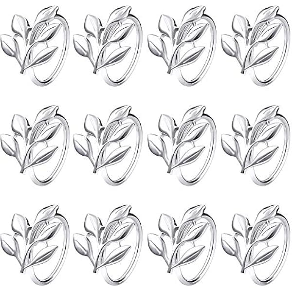 Fu997 Sliver Napkin Rings Set of 12, Metal Leaf Napkin Ring Holders for ...