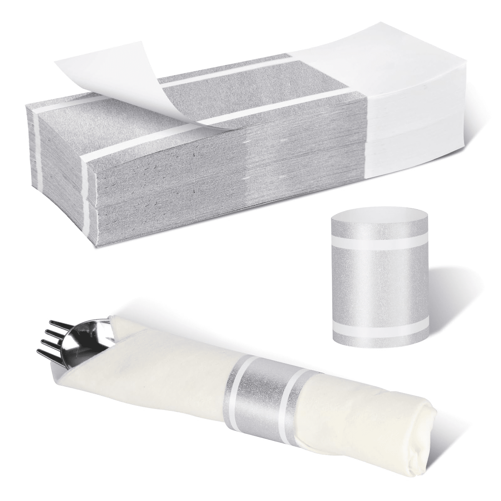 Fu997 Standard Paper Napkin Band, 200PCS Matte Silver Napkin Ring Self ...