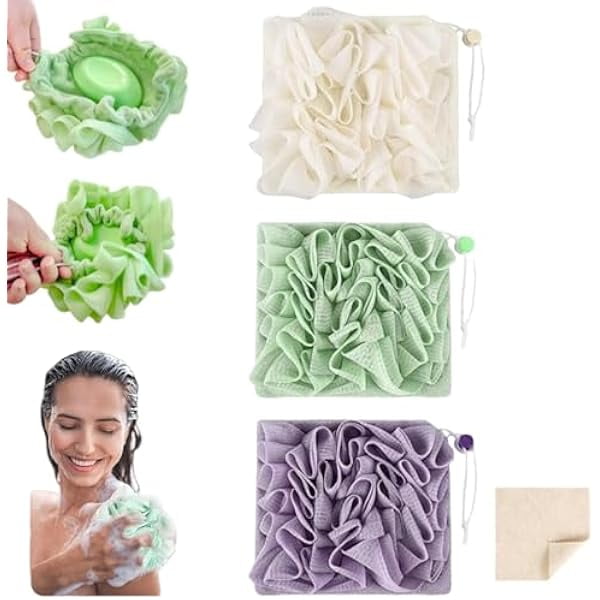 Fu997 Washcloth Loofah Combo 2-in-1 Loufee Wash Cloth That Holds Bar ...