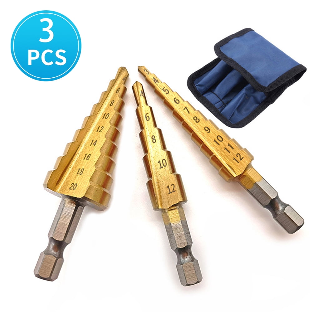 FuLanDe Premium HSS Cobalt Step Drill Bit Set, 3pcs, 3-12mm/4-12mm/4 ...