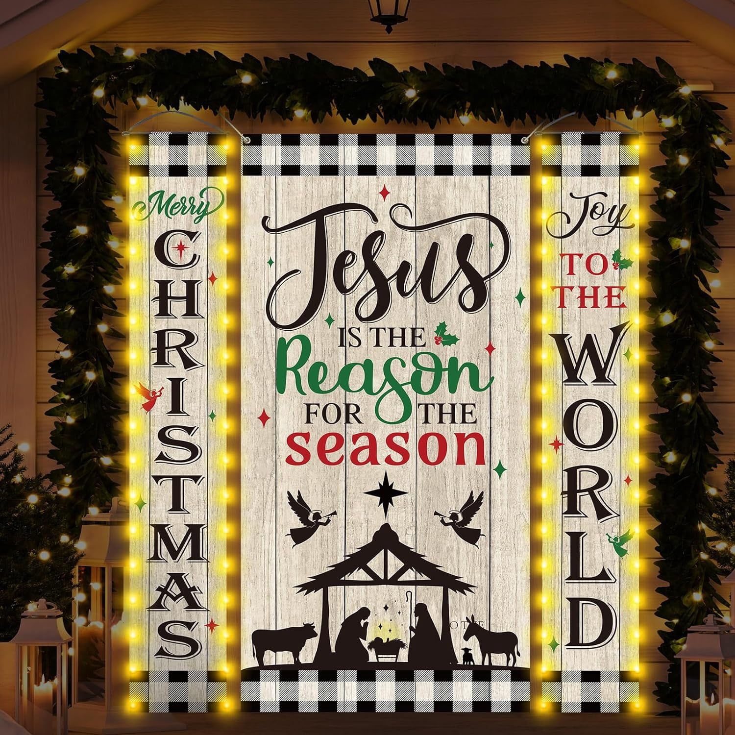 FuWeave 3 Pcs Christmas Jesus Door Cover and Banner Set Jesus Is the ...