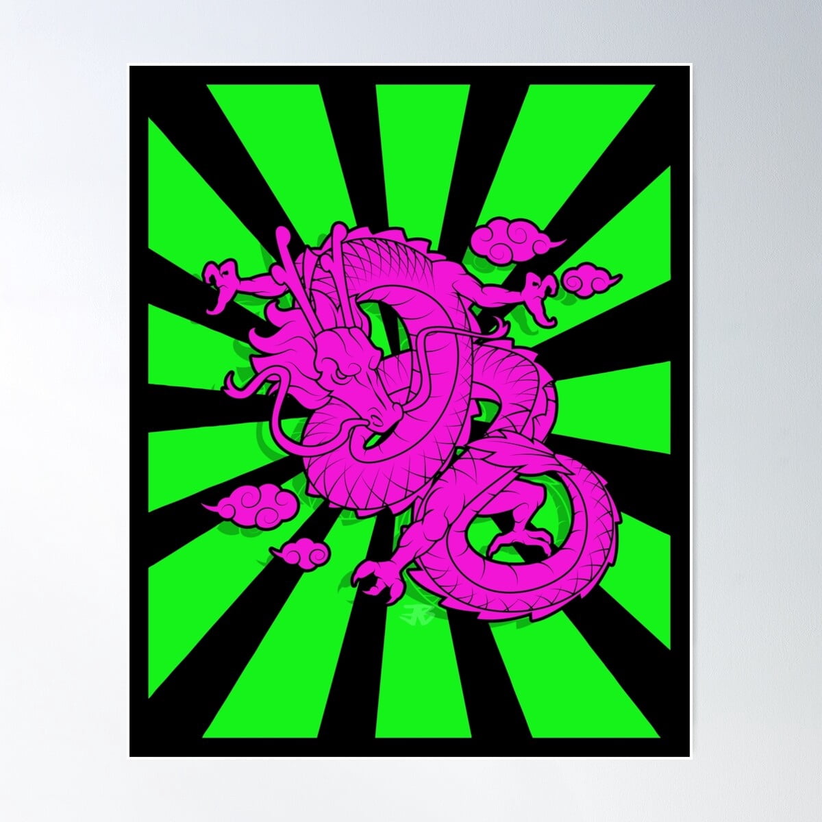Fuchsia Japanese Dragon Tattoo Style With Rising Sun Flag Japan ...
