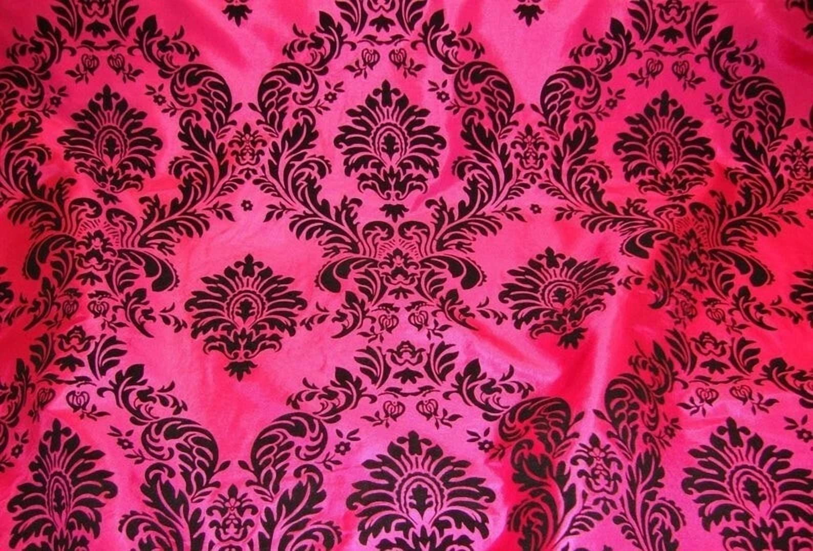 Fuchsia Taffeta Flocking Damask Fabric By The Yard Drapery Home Decor ...