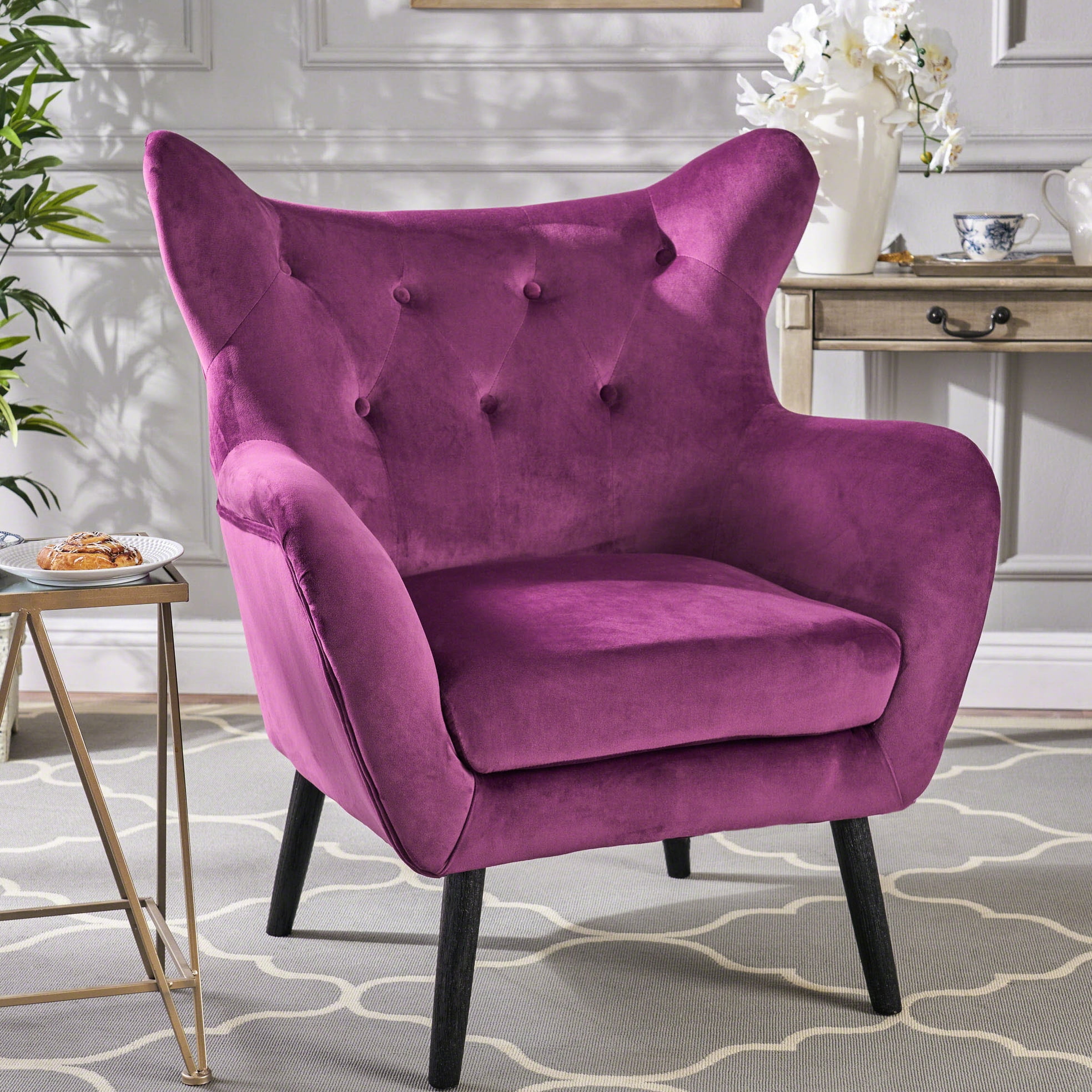 Fuchsia Velvet Arm Chair With An Eye-catching Wingback Design Stylish ...