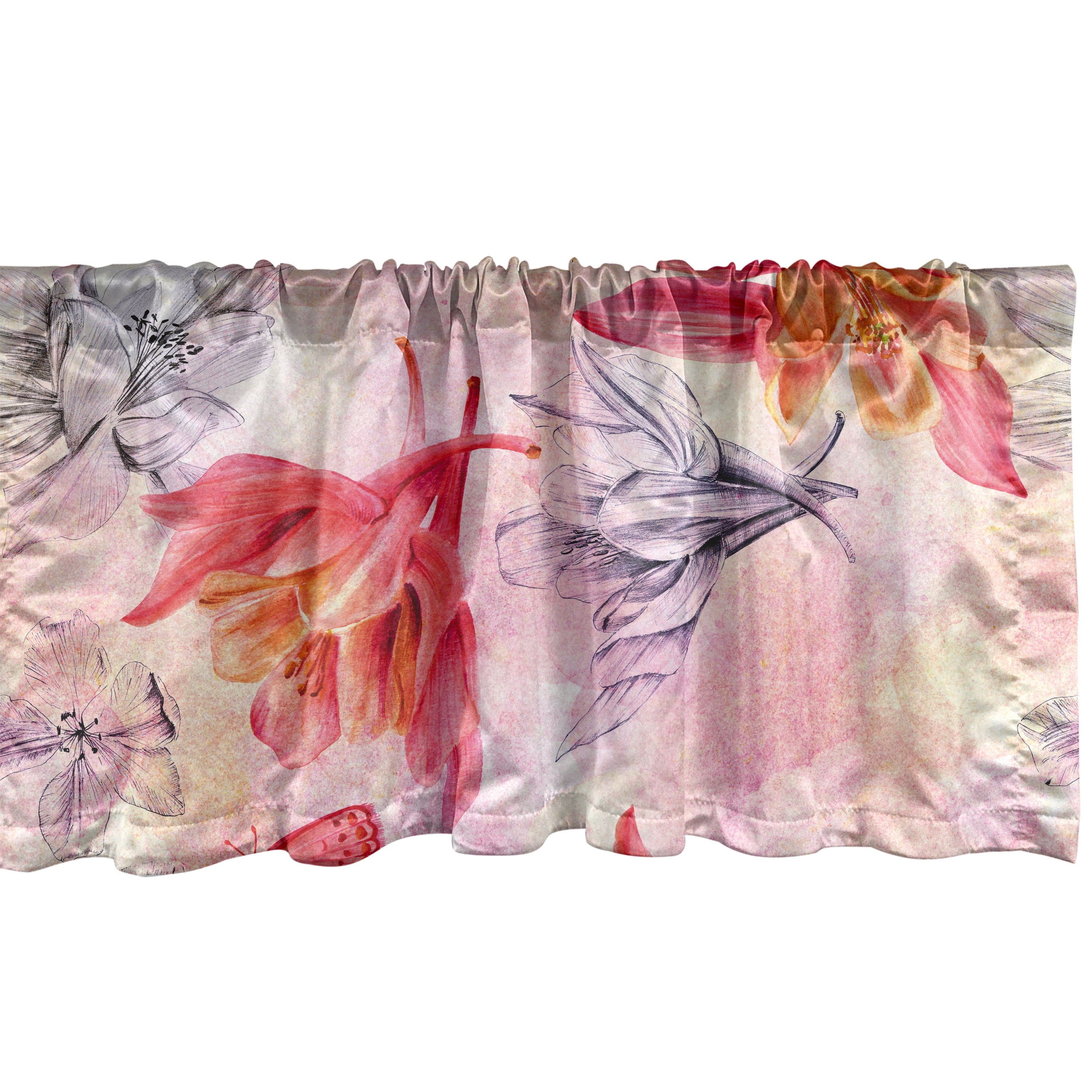 Fuchsia Window Valance, Neutral Colors Boho Flowers Pattern with ...