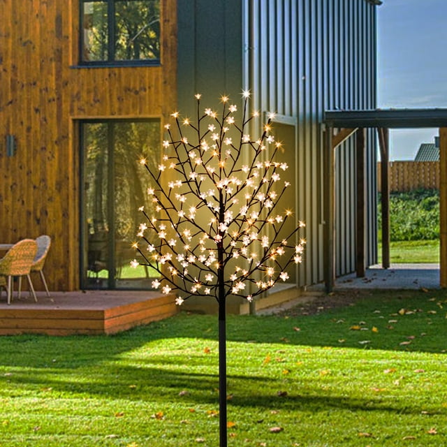 Solar LED Blinking Blossom Tree Outdoor Flower Lighting 6ft Tree Garden ...