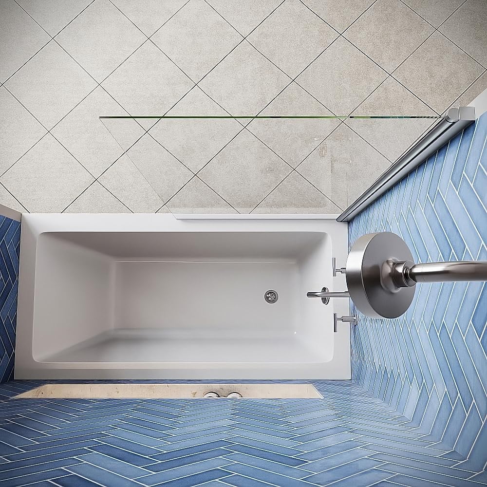 Fucino 32" x 55" Frameless Pivot Fixed Bathtub Panel with CrystalTech ...