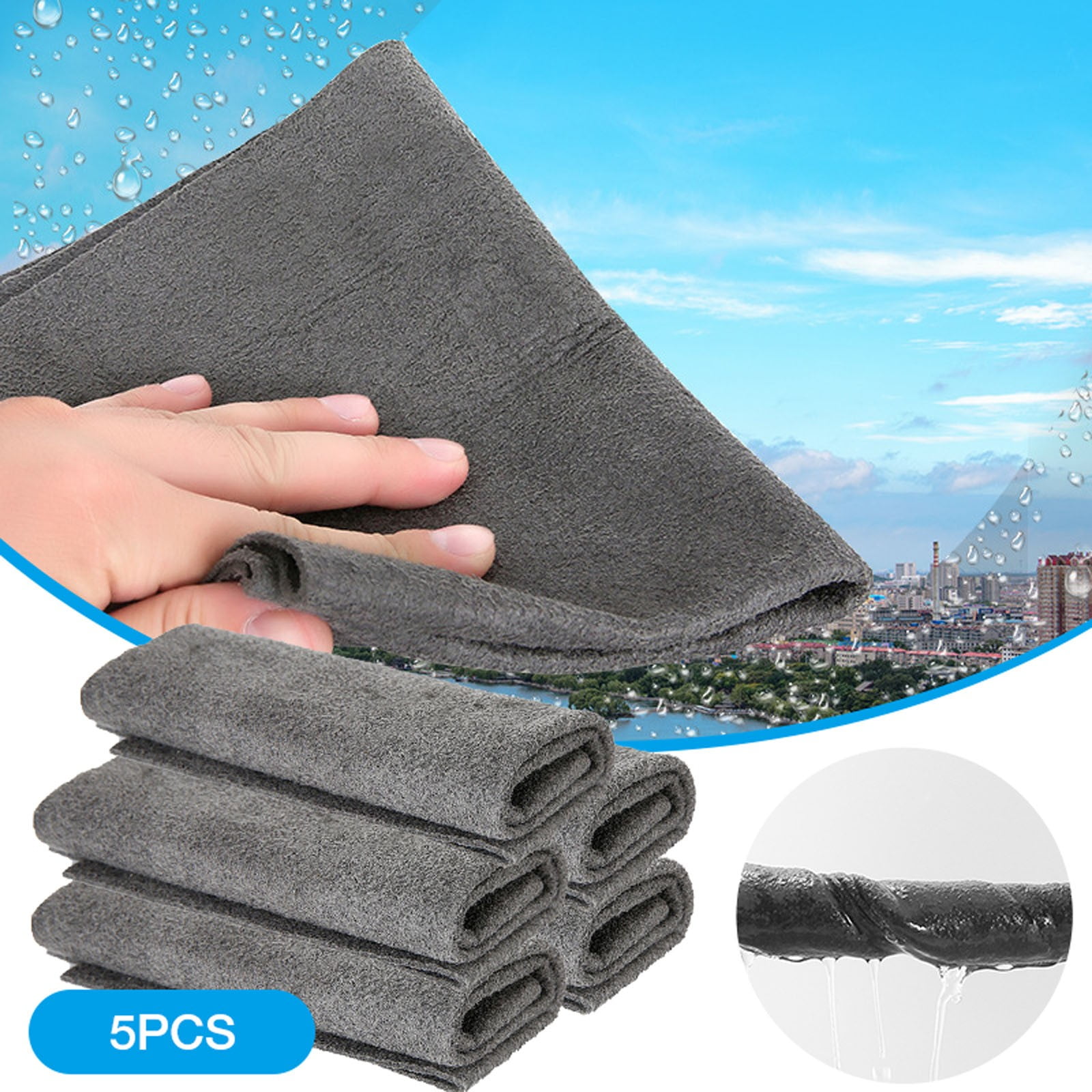 Fuderu 5Pcs Thickened Powerful Cleaning Cloth Microfiber Streak ...