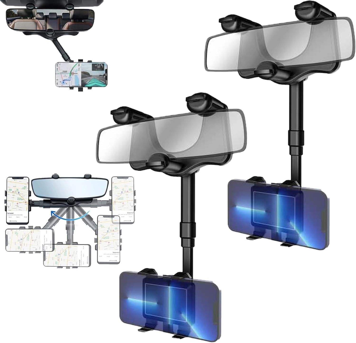 Fuduoo 360 Degree Car Phone Holder Rearview Mirror, 2025 Best Fuduoo ...