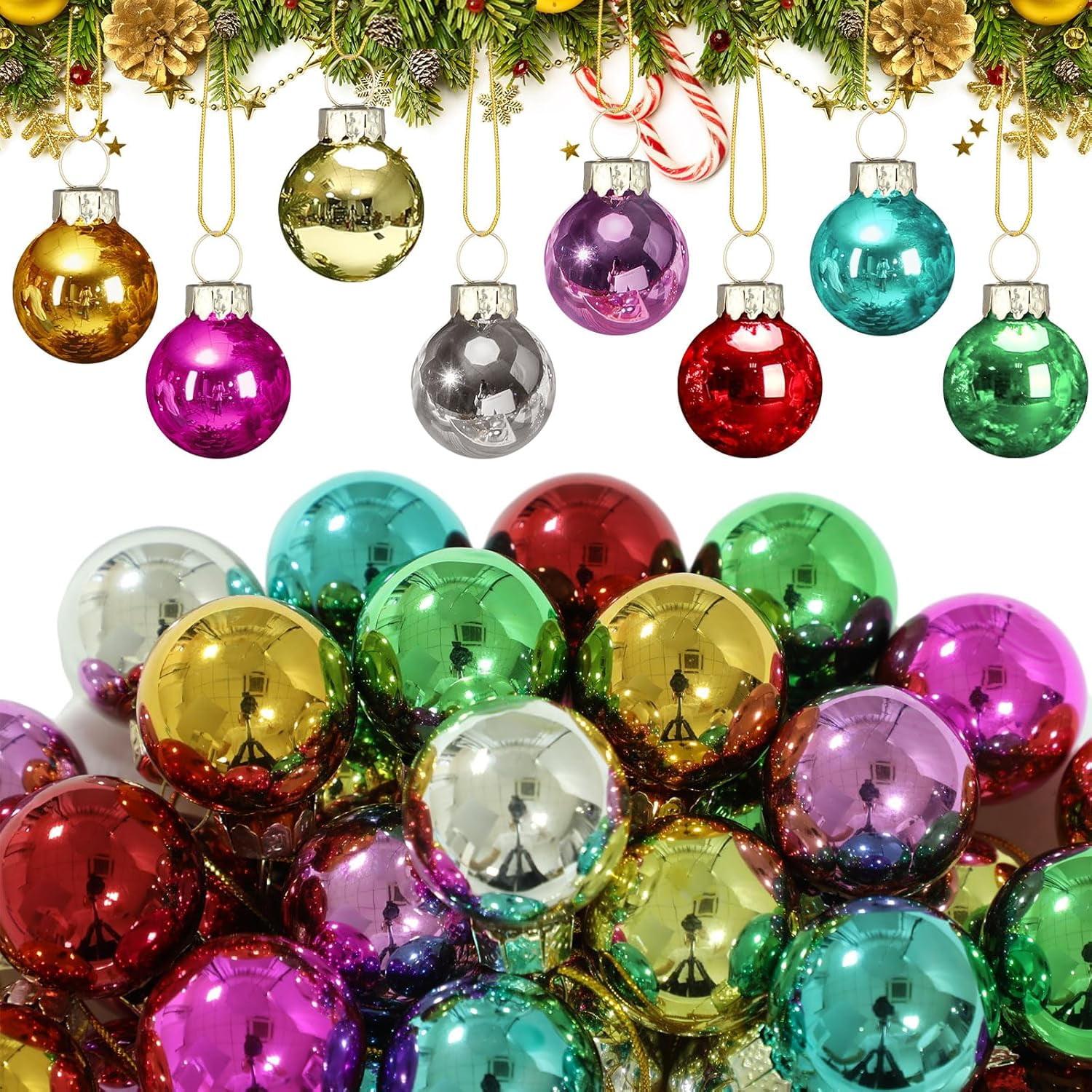 Fuebueo Colored Set of 60 Mini Christmas Balls Ornaments Mini Glitter ...