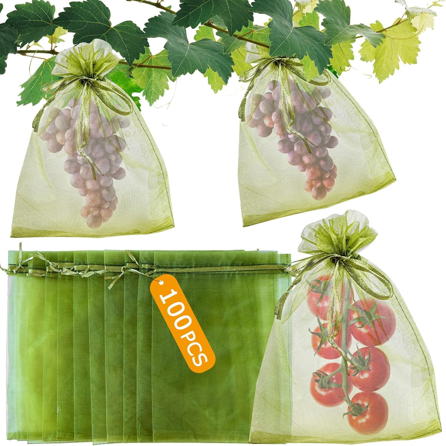 Fuebueo Garden Netting Savings Protection Bags for Fruit Trees 100 Pcs ...