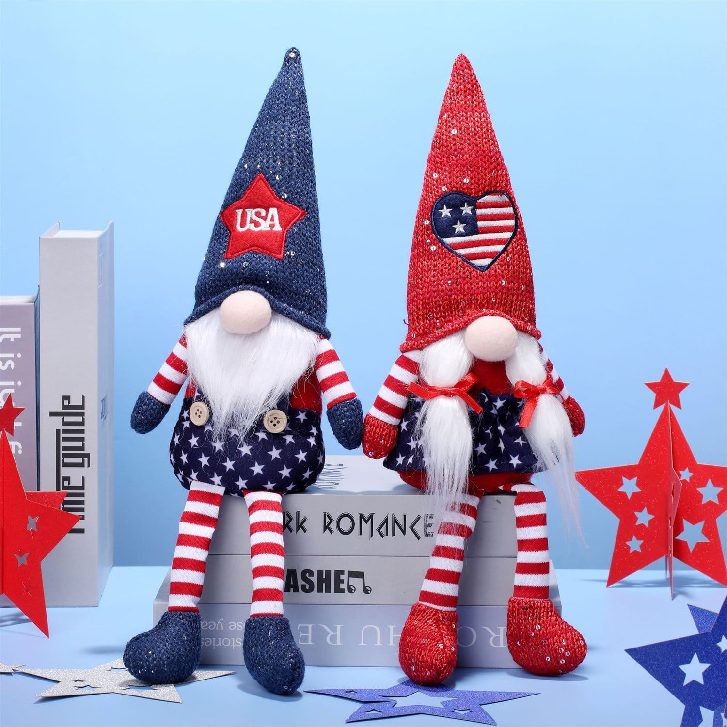 Fuebueo Gnomes Decorations for Home 4th of July Patriotic Gnomes Plush Decorations Handmade ...