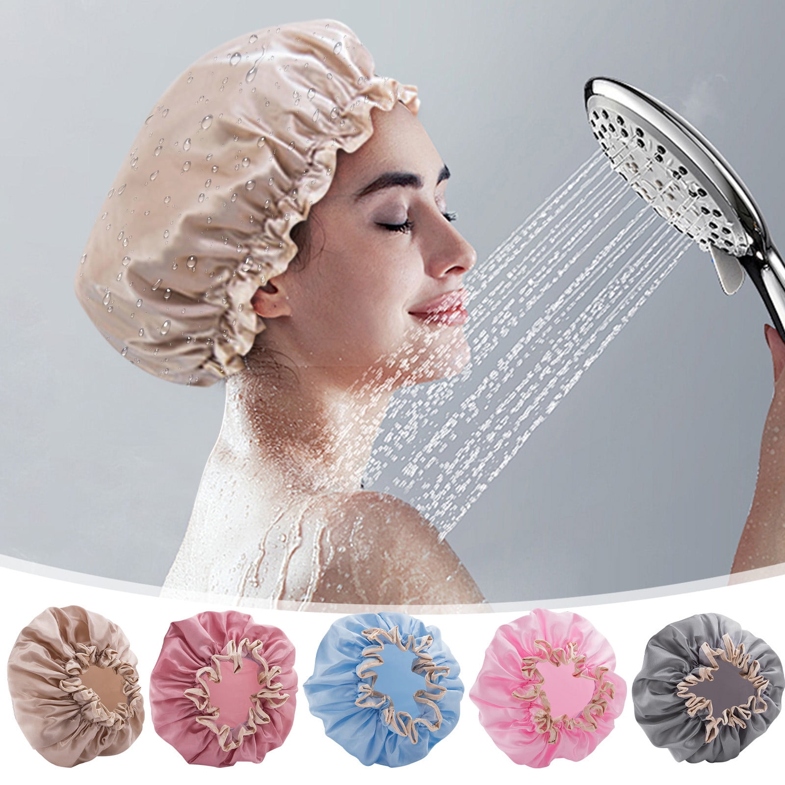 Fuebueo Shower Cap for Women, Shower Cap Reusable Waterproof Double ...