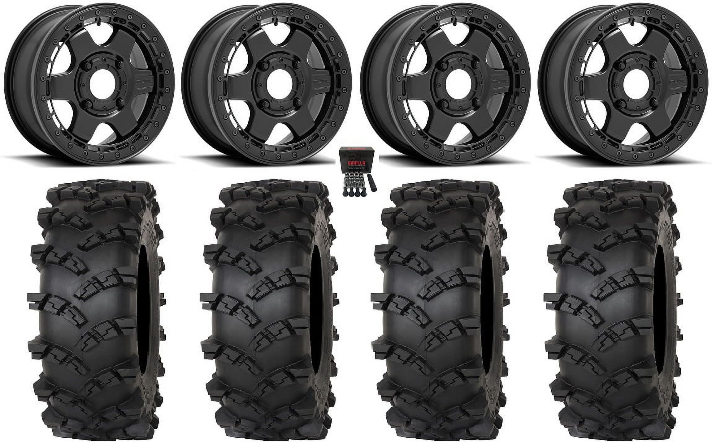 Fuel Block Beadlock 15" Wheels Black 33" Outlaw M/T Tires Kawasaki ...