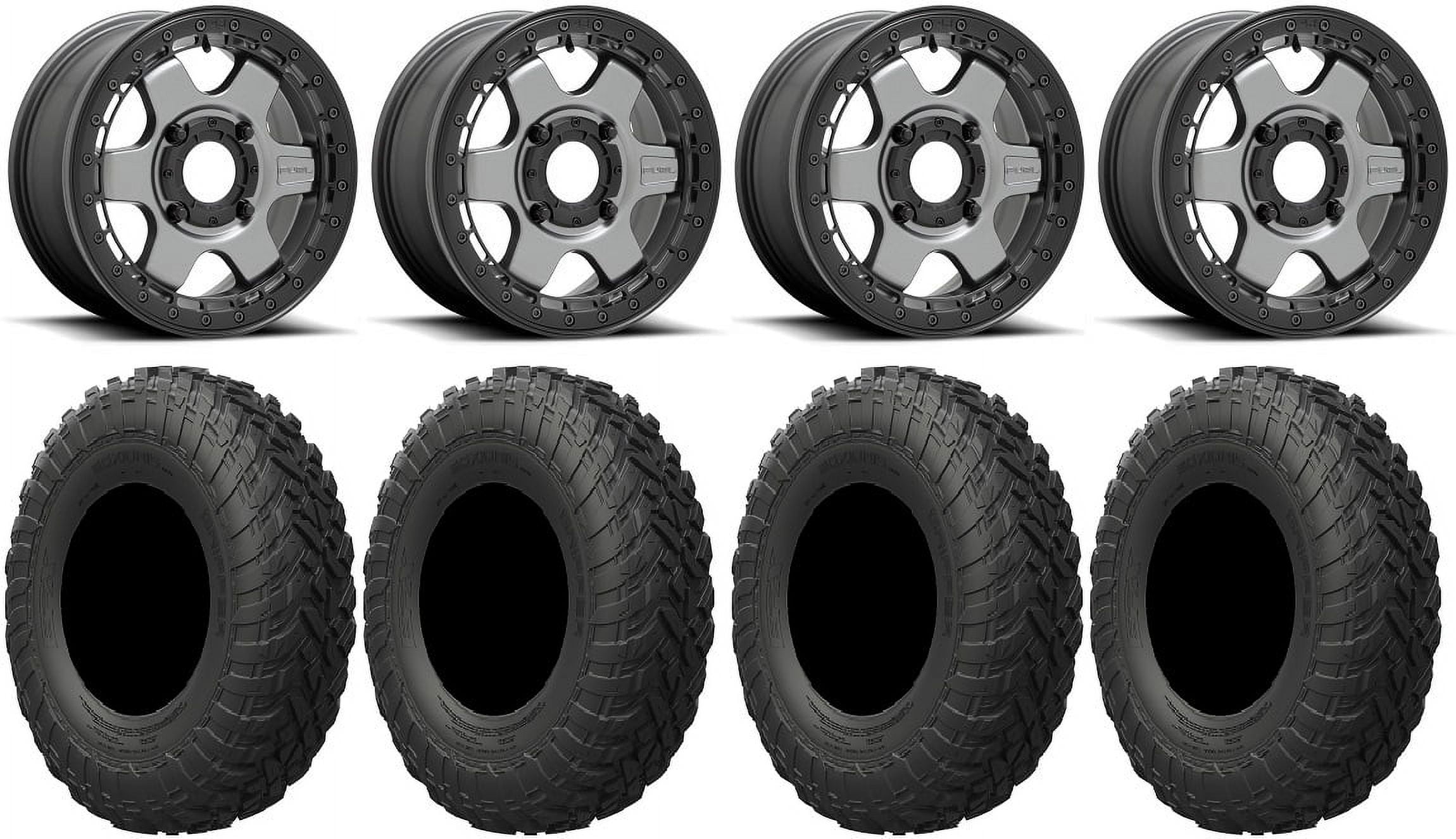 Fuel Block Beadlock 15" Wheels Gunmetal 30" Gripper M/T Tires Can-Am ...