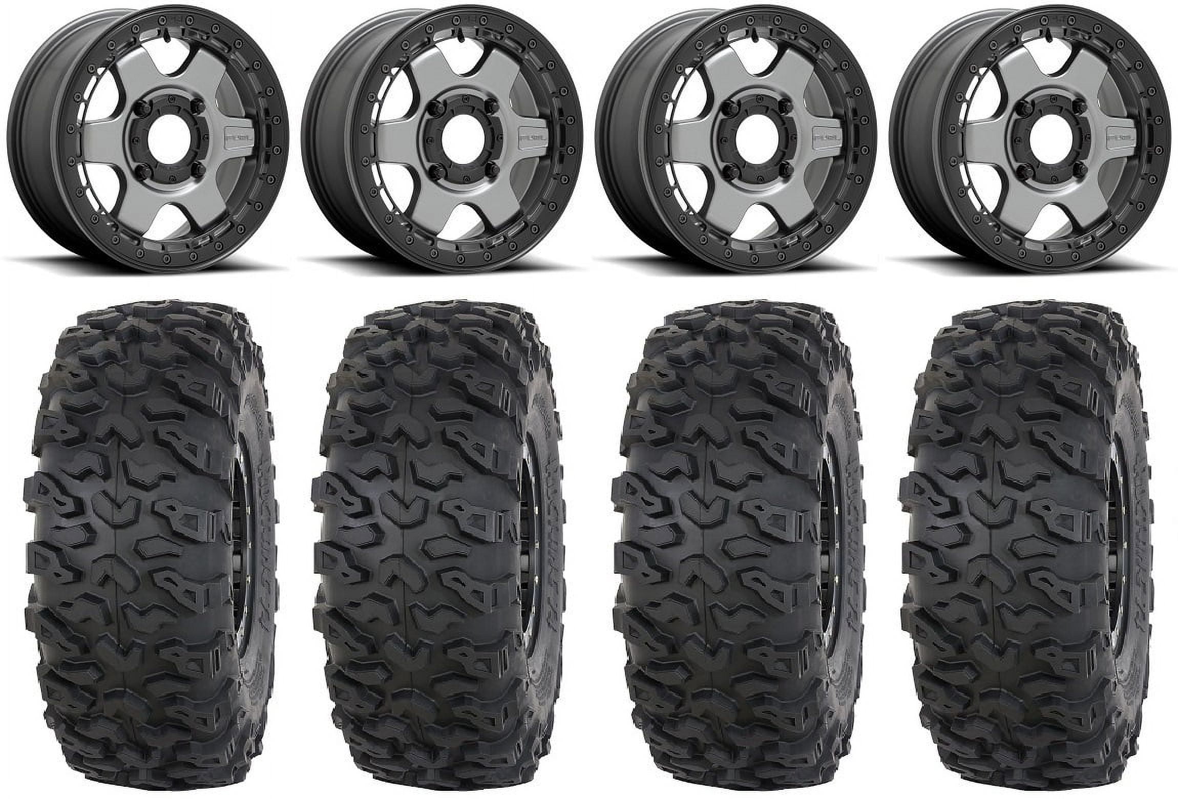 Fuel Block Beadlock 15" Wheels Gunmetal 30" Roctane T4 Tires Can-Am ...