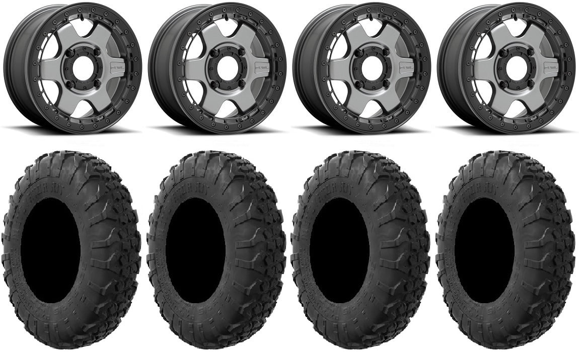Fuel Block Beadlock 15" Wheels Gunmetal 33" MotoVator R/T Tires Can-Am ...