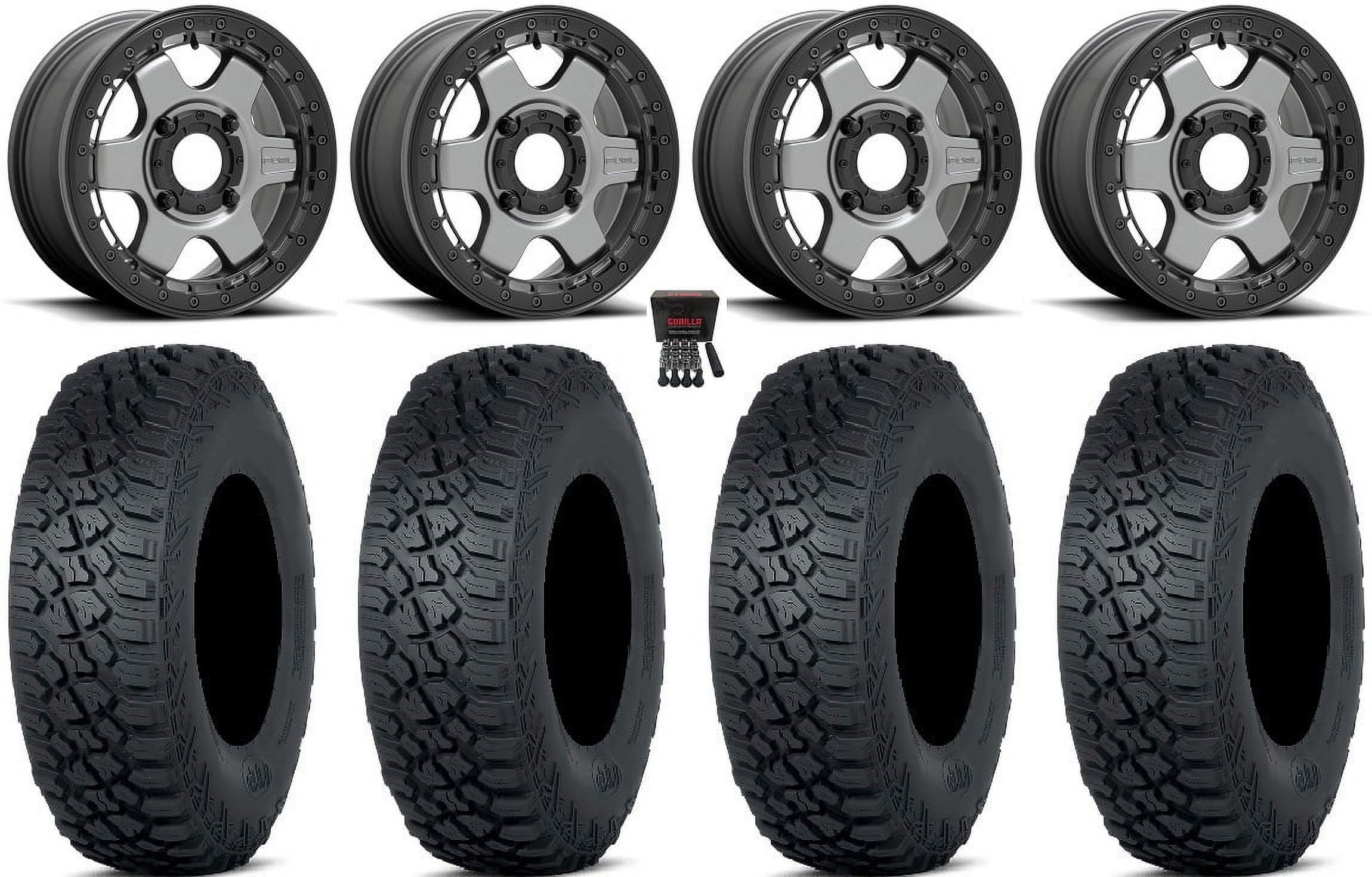 Fuel Block Beadlock 15" Wheels Gunmetal 33" Tenacity XNR Tires Can-Am ...