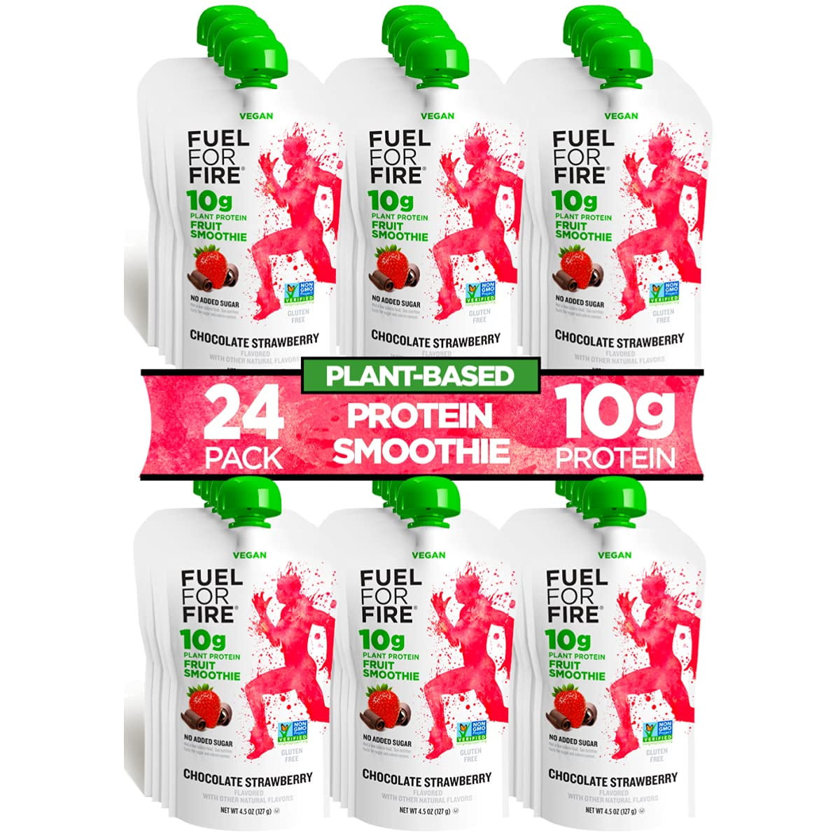 Fuel for Fire VEGAN Protein Smoothie Pouch - Chocolate Strawberry (24 ...