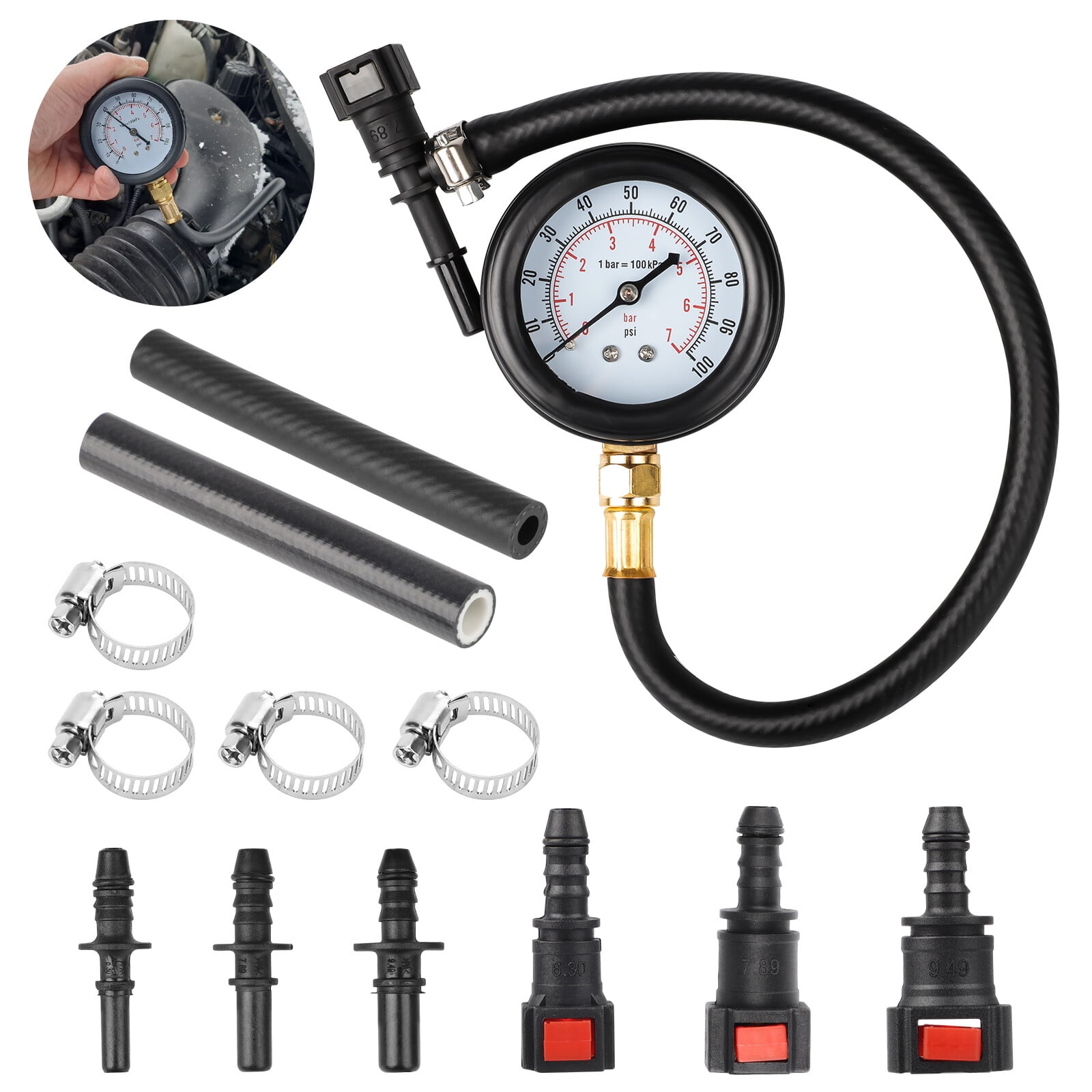 Fuel Injection Pressure Tester Injector Pump Gauge Kit with 3 ...
