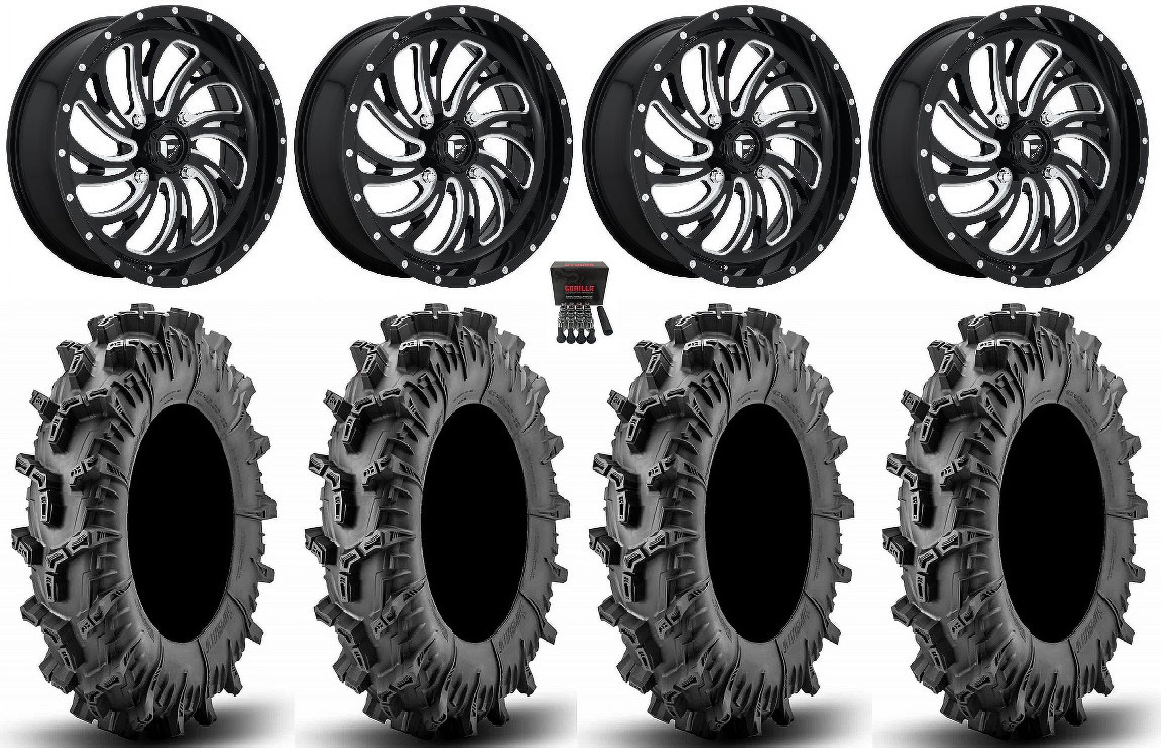 Fuel Kompressor 24" Wheels Black 44" Terminator Max Tires Polaris RZR ...