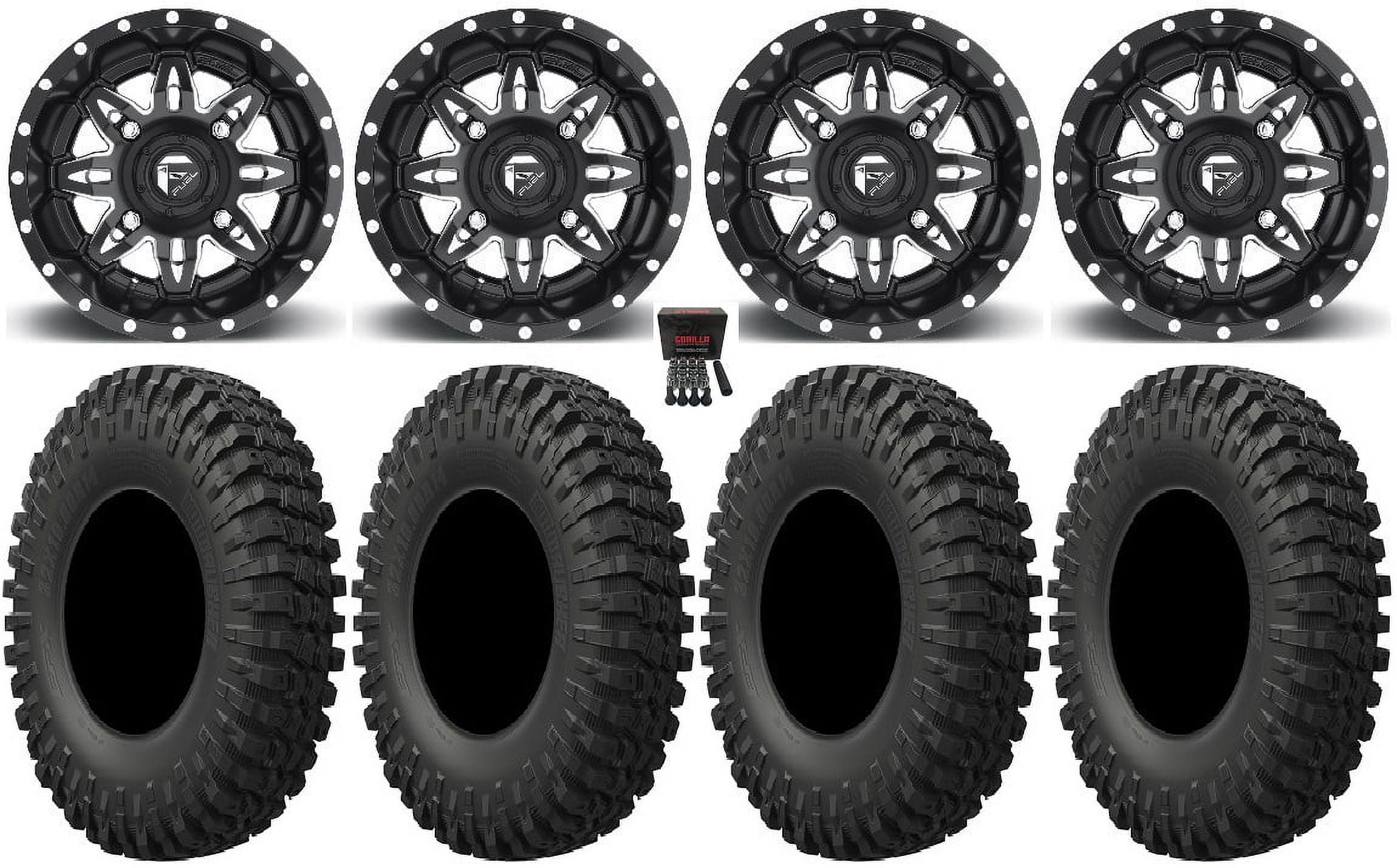 Fuel Lethal 15" Wheels Black 32" MotoCrusher Tires Can-Am Maverick X3 / Honda Pioneer 1000 ...