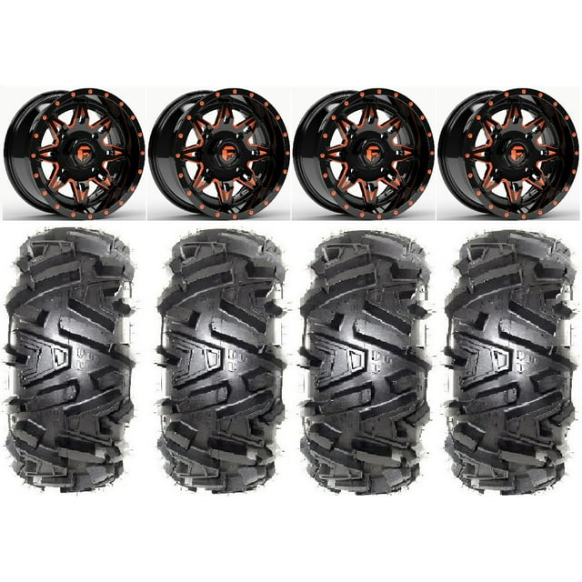 Fuel Lethal Orange 14" Wheels 28" Moto MTC Tires Sportsman 550 850 1000 ...