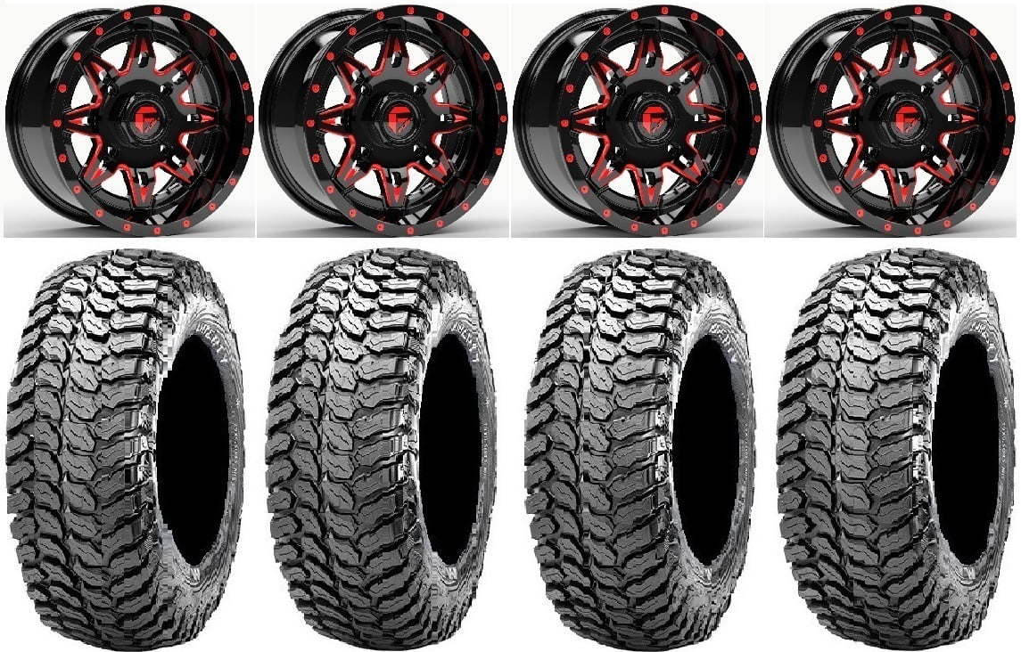 "Fuel Lethal 15"" Gloss Black/Red Wheels, 29"" Maxxis Tires Kit for Can ...