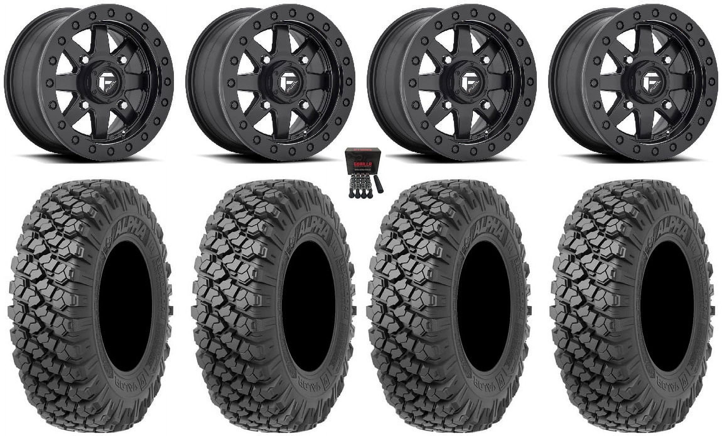 Fuel Maverick Bdlk 15" Wheels Bk 32" Alpha Tires Can-Am Maverick X3 / Honda Pioneer 1000 / Talon ...