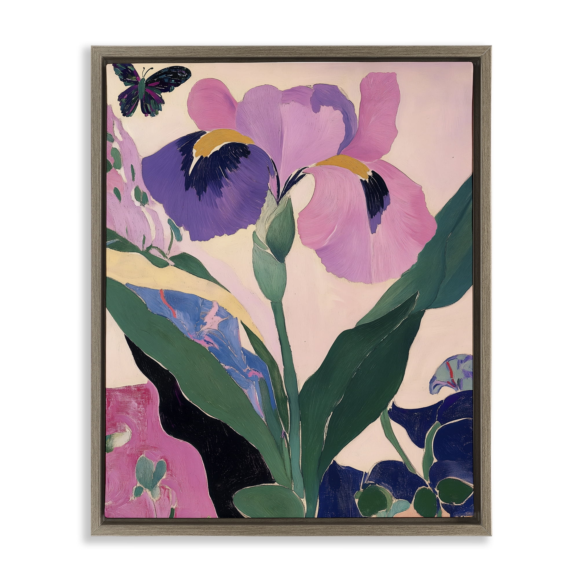 Stupell Industries Modern Iris Smiles Brown Framed Floater Canvas Wall ...