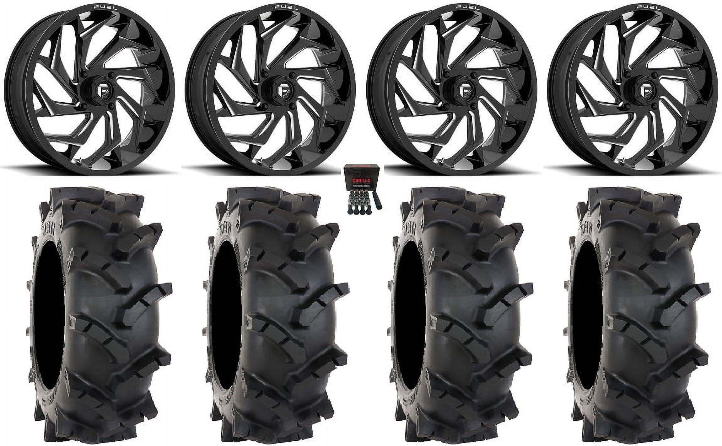 Fuel Reaction 24" Wheels Black 40" MT410 Tires Can-Am Maverick X3 / Honda Pioneer 1000 / Talon ...