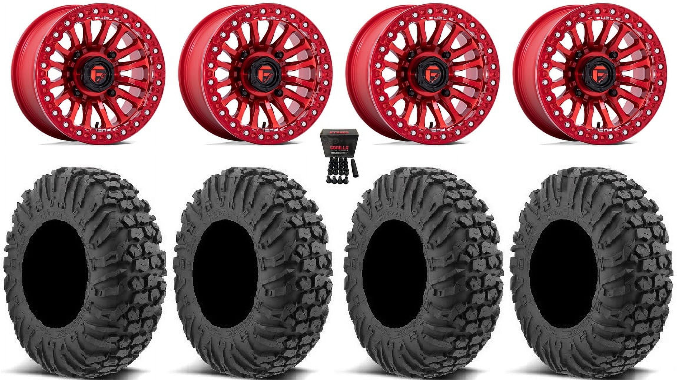 Fuel Rincon Bdlk 15" Wheels Red 34" MotoVator Tires Polaris RZR XP 1000 ...