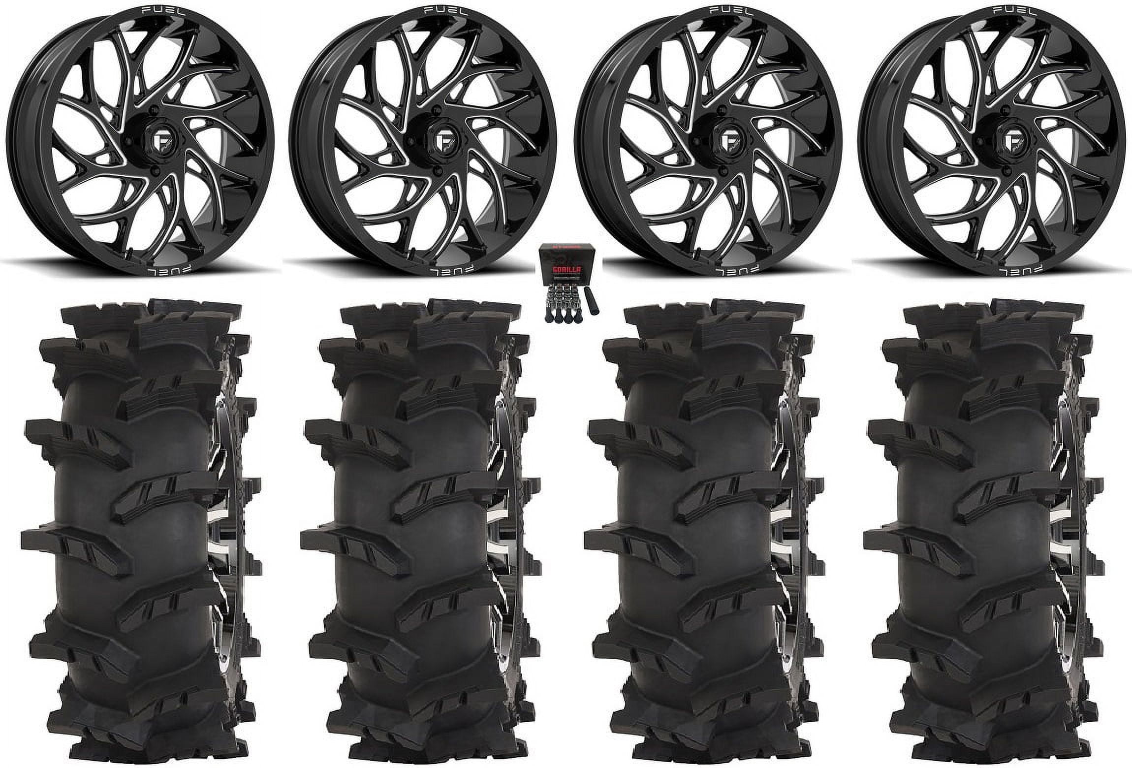 Fuel Runner 22" Wheels Black +0mm 35" Outlaw Max Tires Kawasaki Teryx ...