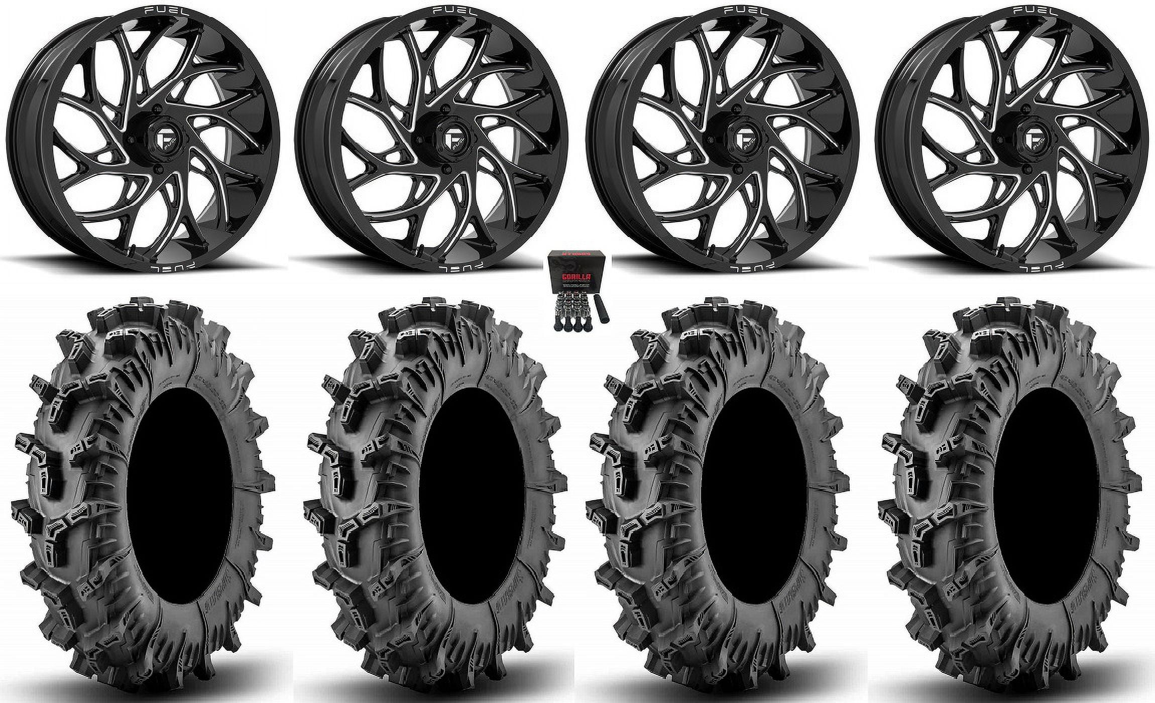 Fuel Runner 22" Wheels Black +0mm 42" Terminator Max Tires Polaris RZR ...