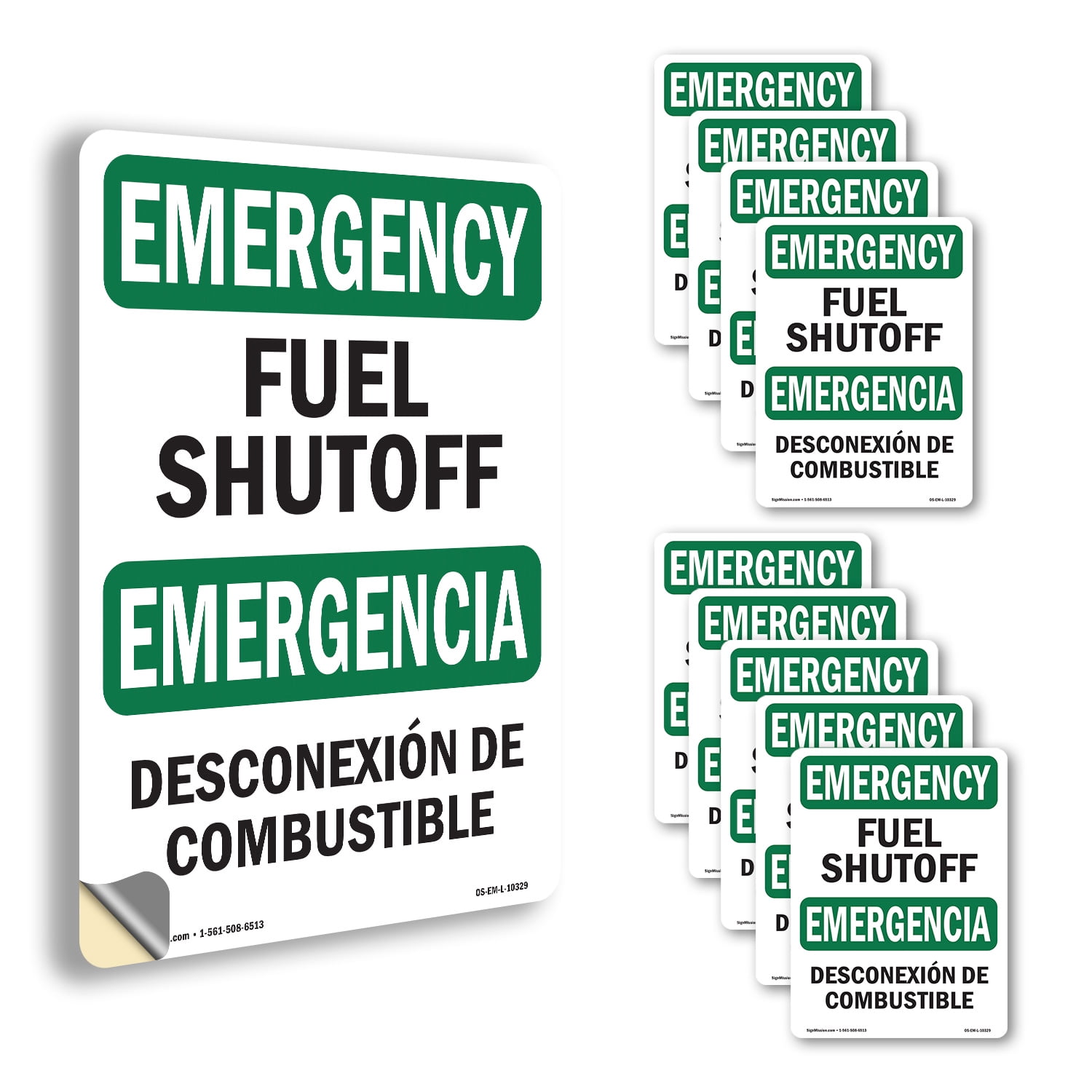Fuel Shutoff Bilingual OSHA Emergency Vinyl Decal Label 10 Inch x 7 ...