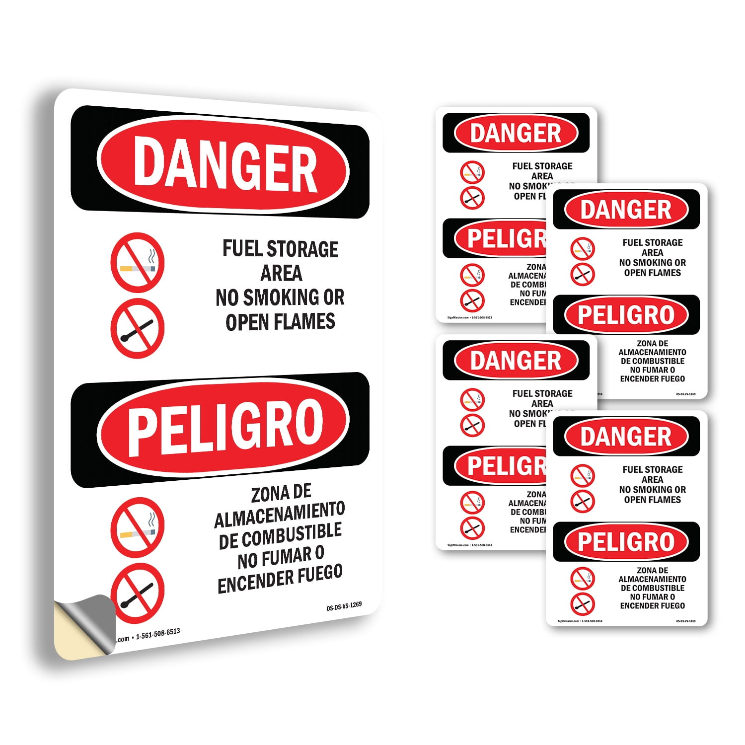 Fuel Storage Area No Smoking Bilingual OSHA Danger Vinyl Decal Label 24 ...