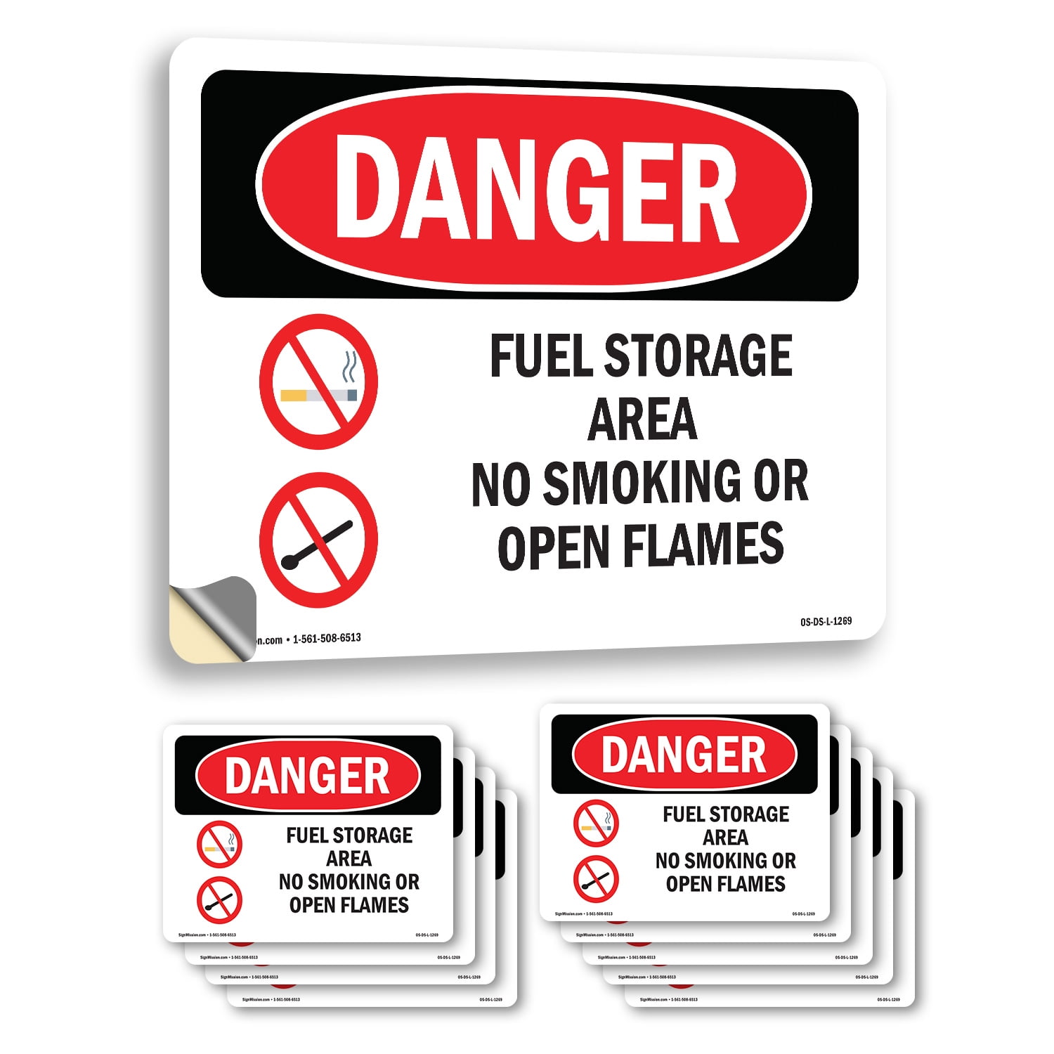 Fuel Storage Area No Smoking Or Open Flames OSHA Danger Vinyl Decal ...
