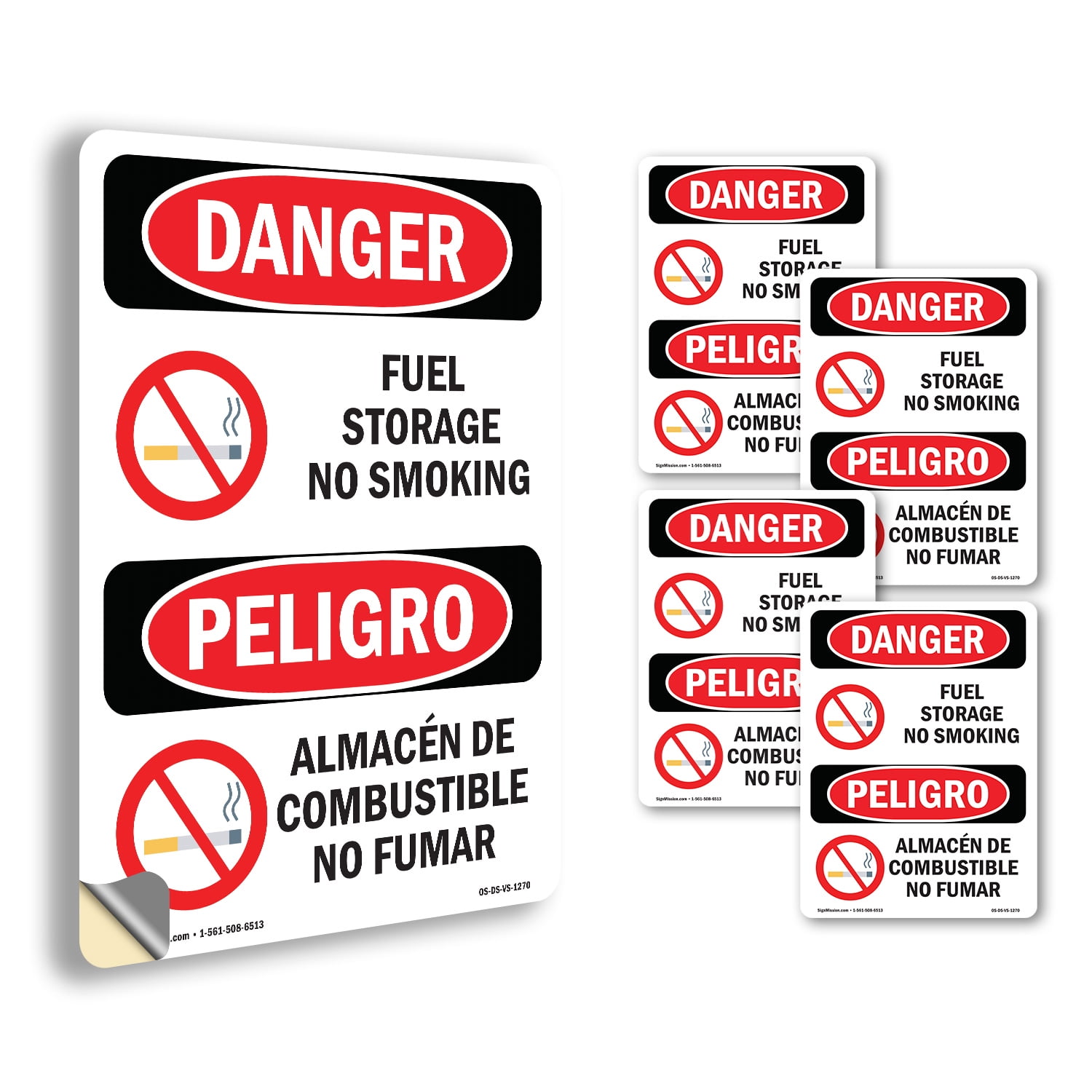 Fuel Storage No Smoking Bilingual OSHA Danger Vinyl Decal Label 18 Inch ...
