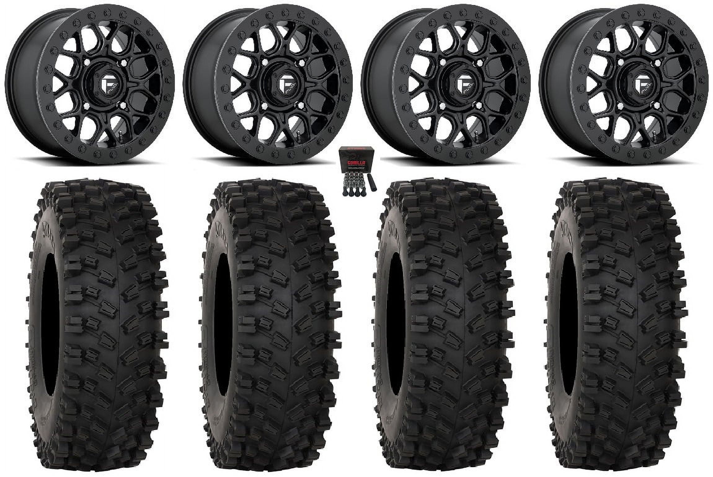 Fuel Tech Beadlock 15" Wheels Black 33" ATX470 Tires Kawasaki Mule Pro ...