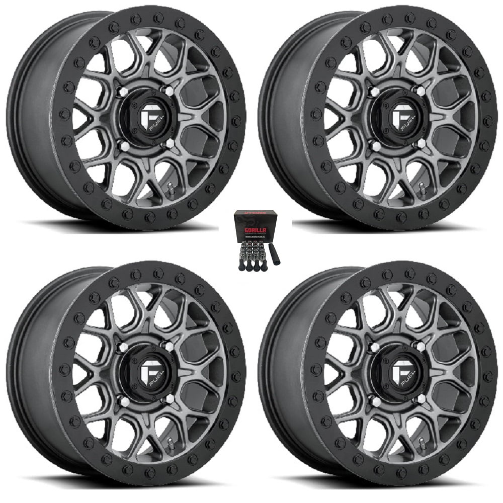 Fuel Tech Beadlock 15x10 Wide Wheels Gunmetal Kawasaki Mule Pro FXT ...