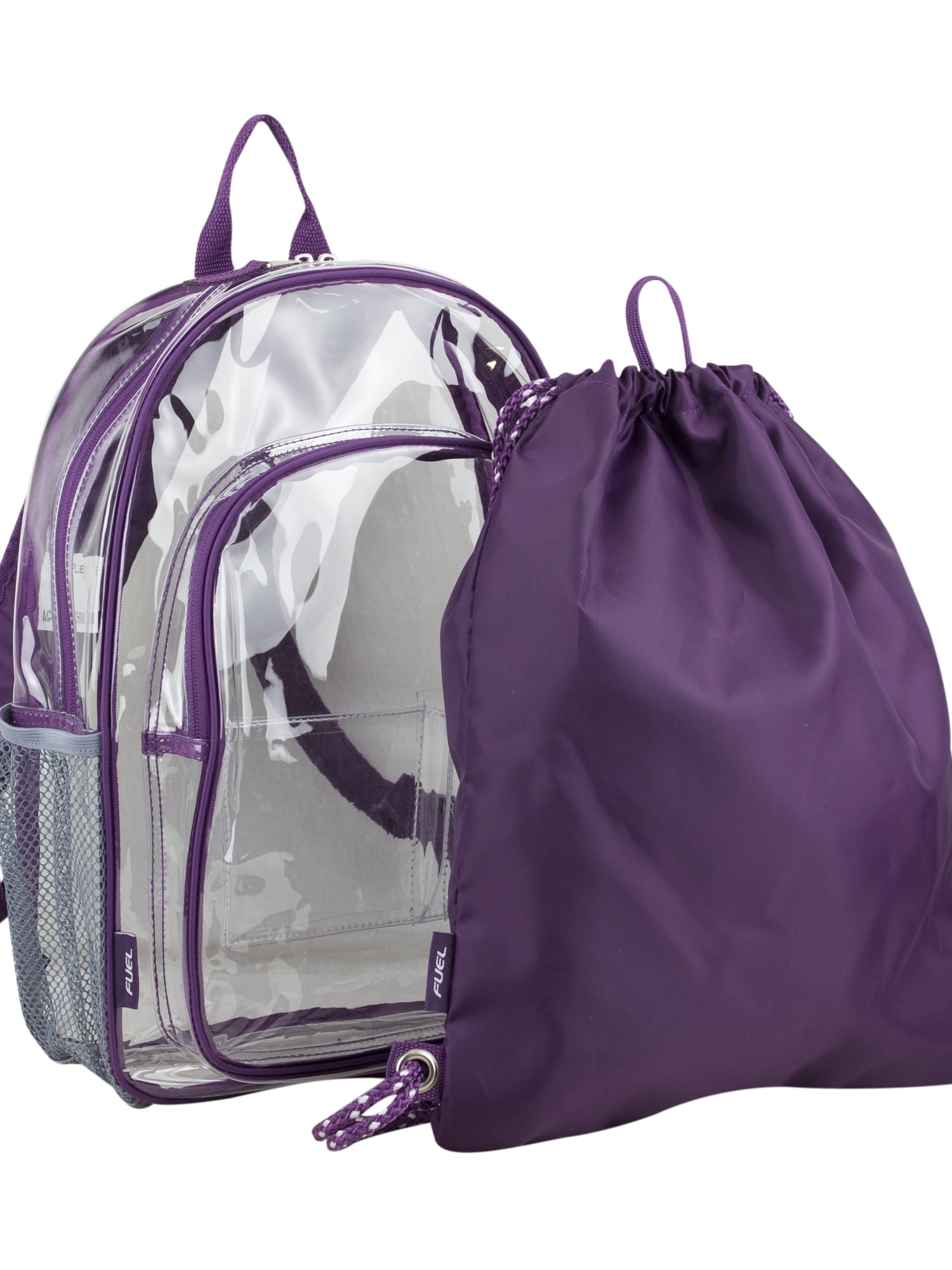 Fuel Unisex Clear Backpack and Lightweight Drawstring Bag Bundle, Berry ...