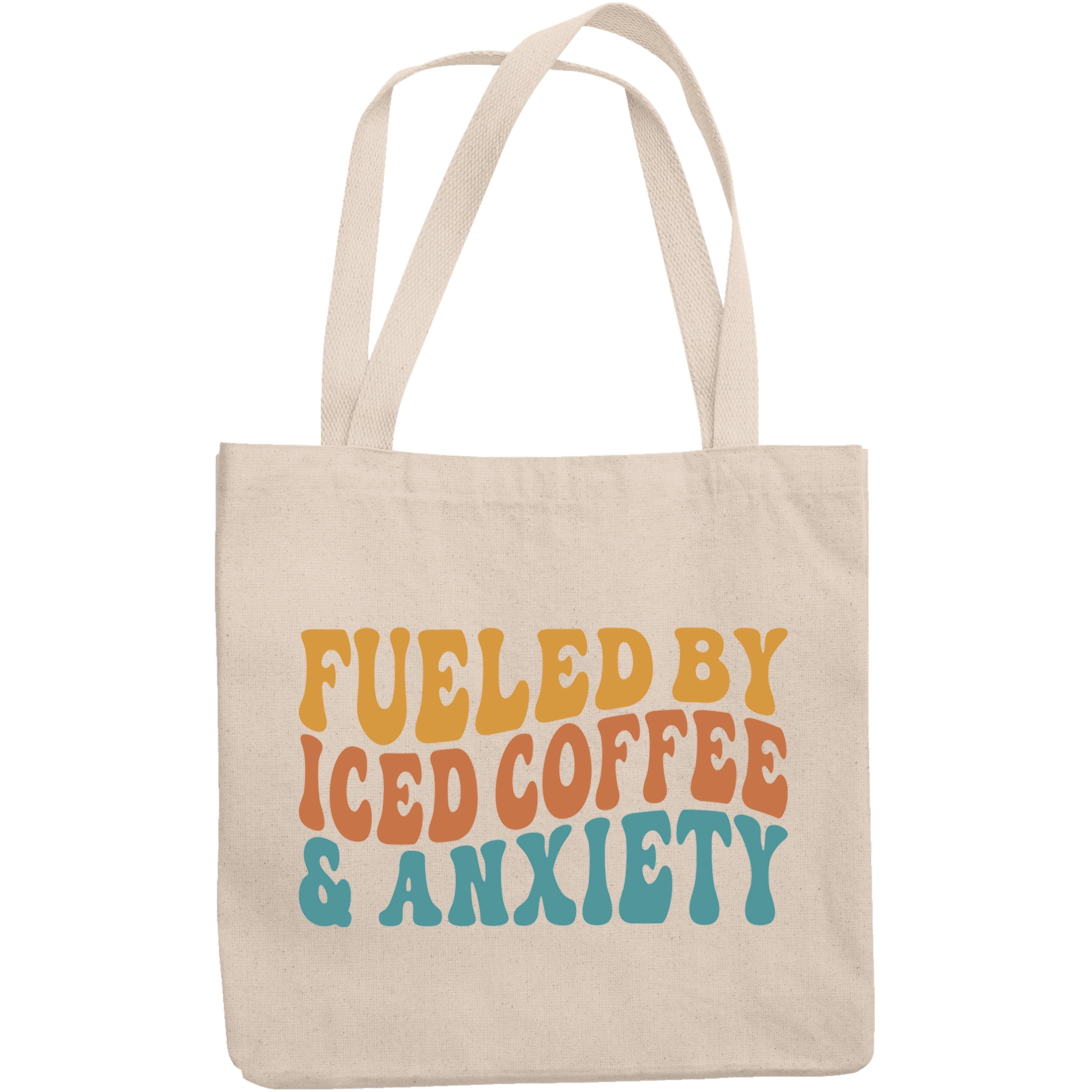 Fueled by Iced Coffee & Anxiety Quote, Groovy Retro Wavy Text Merch ...