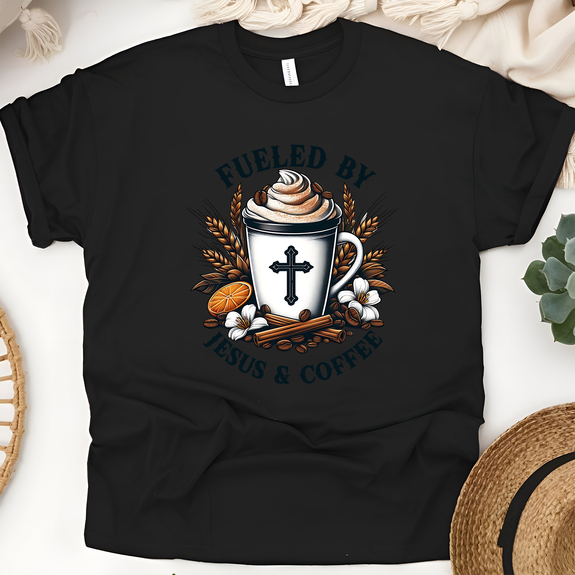 Fueled by Jesus & Coffee Shirt | Christian Faith Latte Tee , Black ...