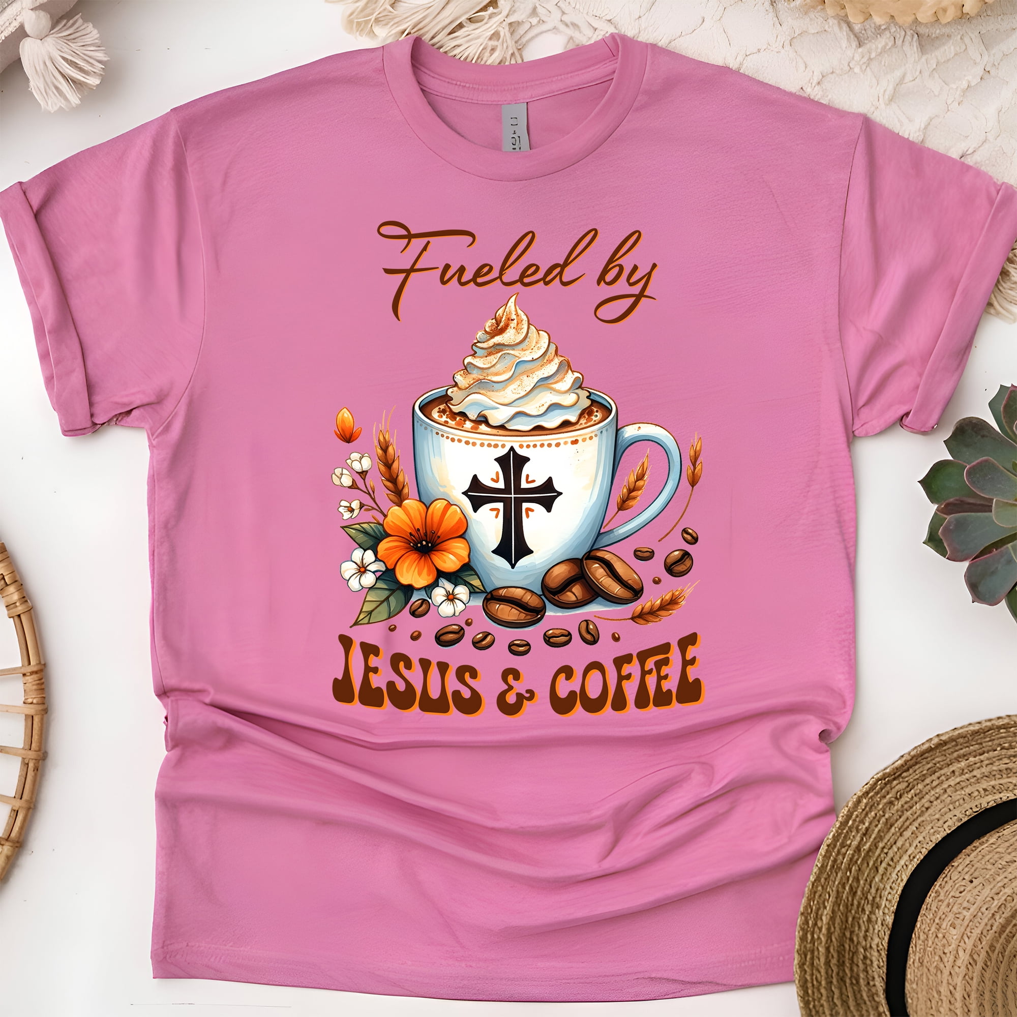 Fueled by Jesus and Coffee T-Shirt for Women, Christian Faith Tee ...