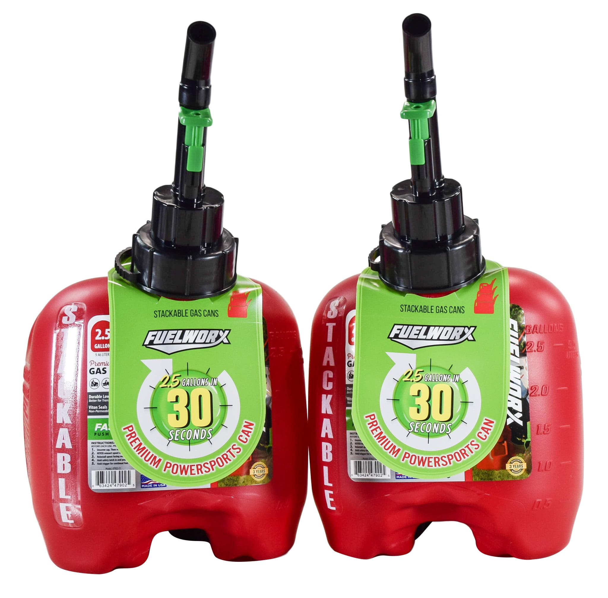 Fuelworx Red 2.5 Gallon Stackable Gas Fuel Cans, Fast Pour, CARB ...