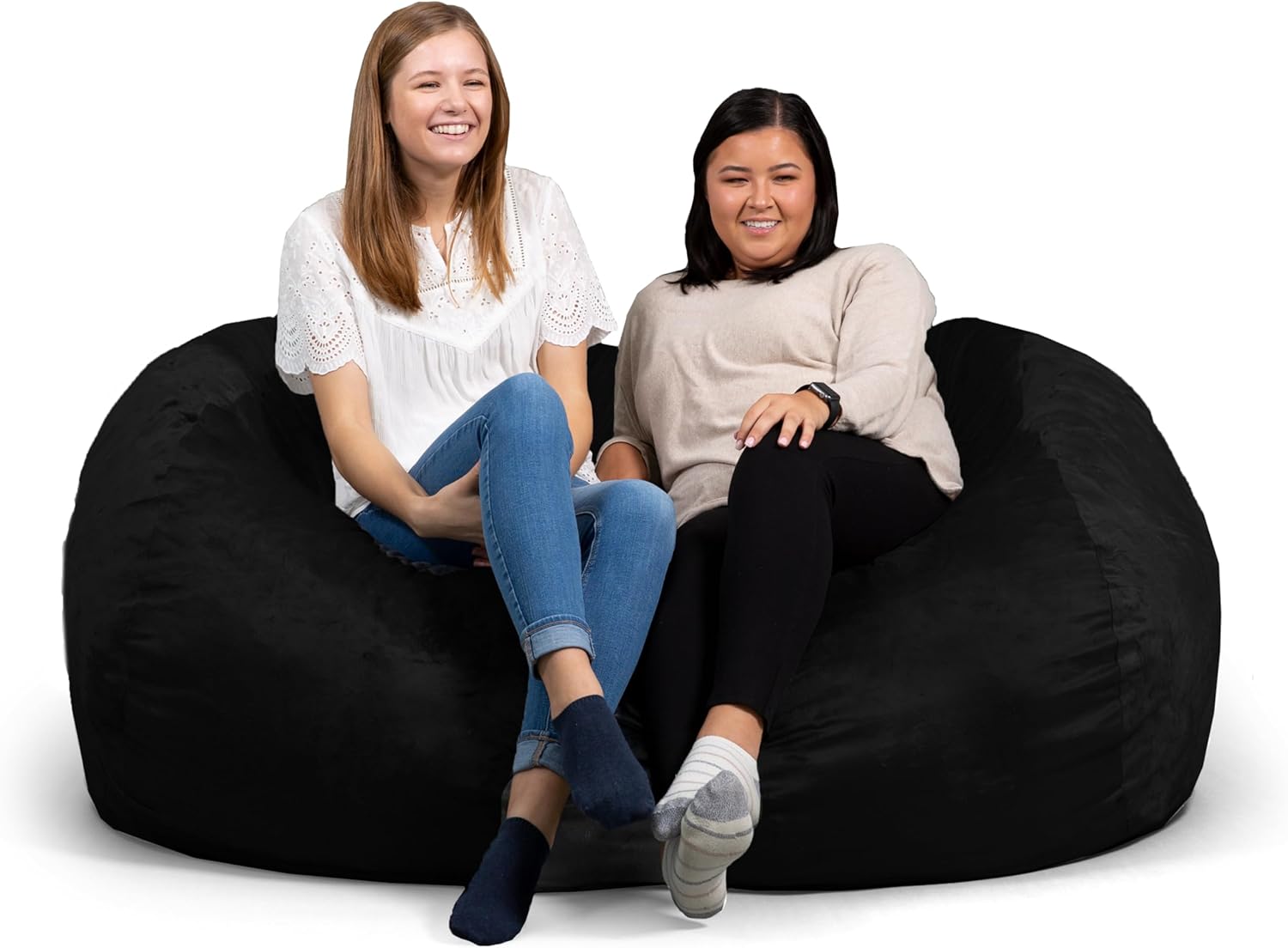 Fuf XXL Foam Filled Bean Bag Chair with Removable Cover, Black Plush ...
